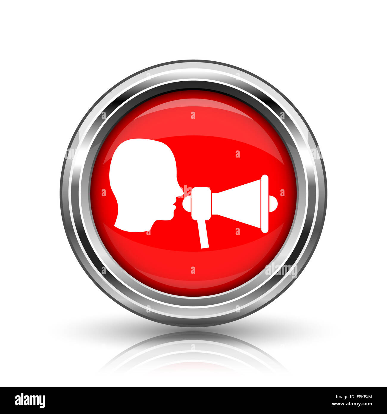 Megaphone icon. Shiny glossy internet button on white background Stock ...