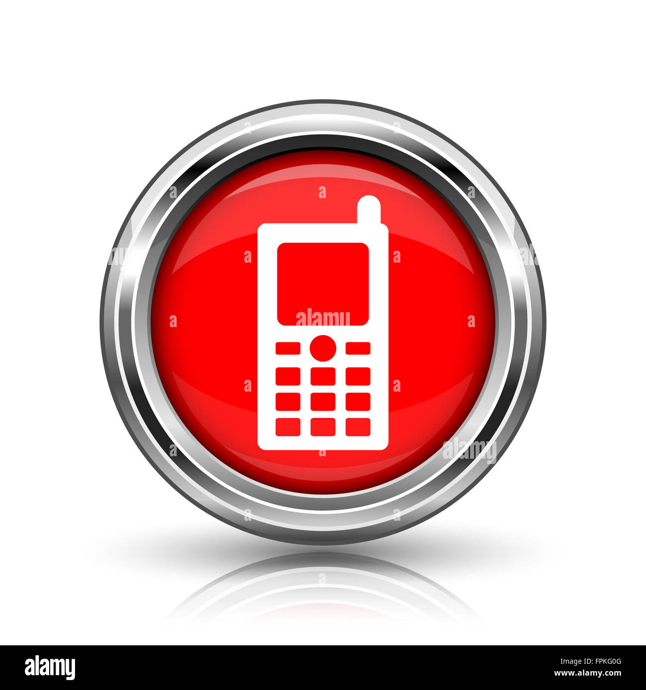 Mobile phone icon. Shiny glossy internet button on white background ...