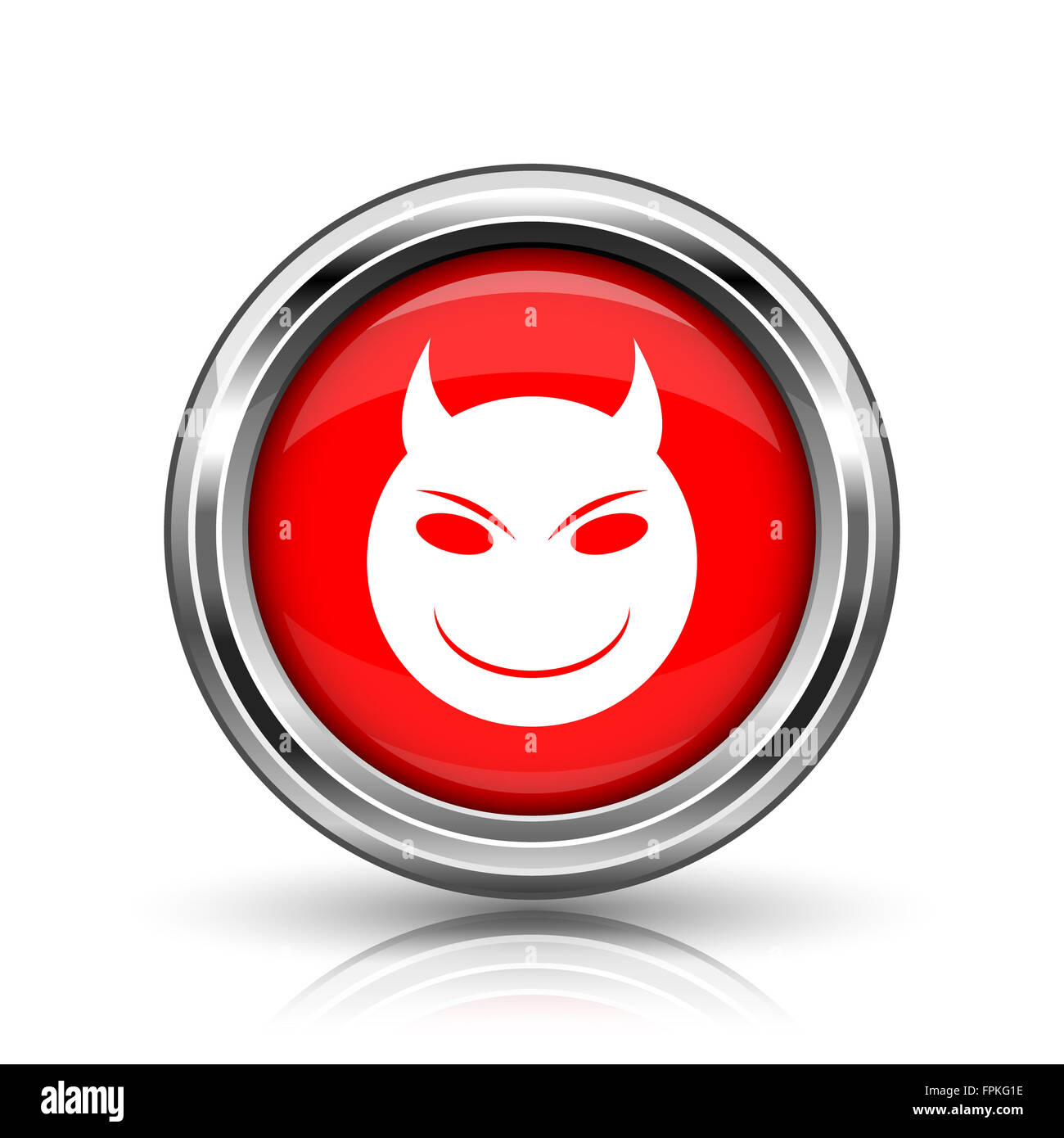 Evil icon. Shiny glossy internet button on white background Stock Photo ...