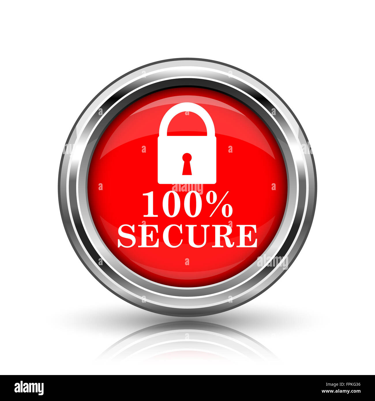 100 percent secure icon. Shiny glossy internet button on white ...