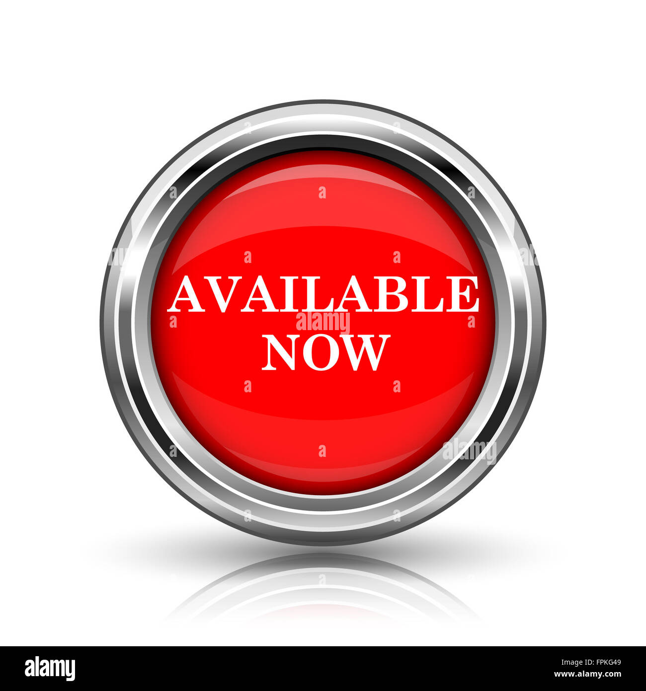 Available now icon. Shiny glossy internet button on white background ...