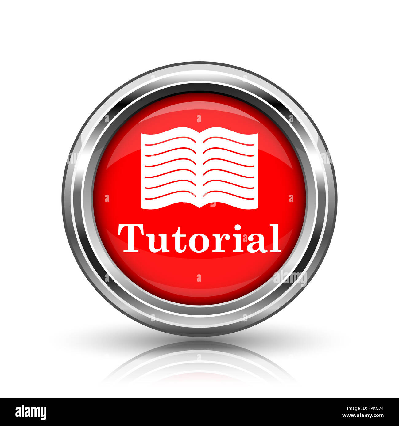 Tutorial icon. Shiny glossy internet button on white background Stock ...