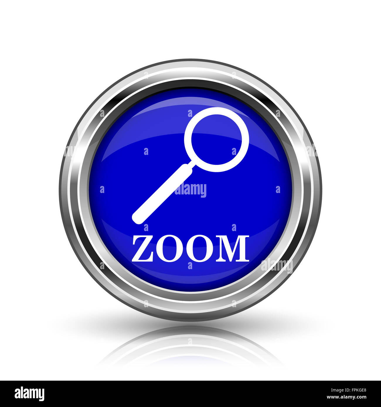 Zoom with loupe icon. Shiny glossy internet button on white background ...
