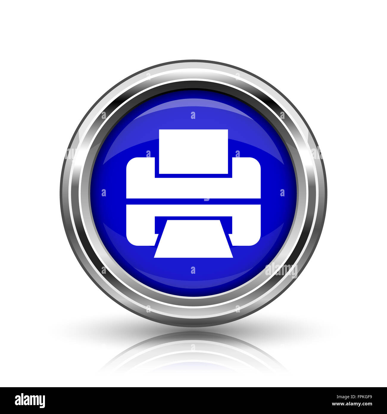 Printer icon. Shiny glossy internet button on white background Stock ...