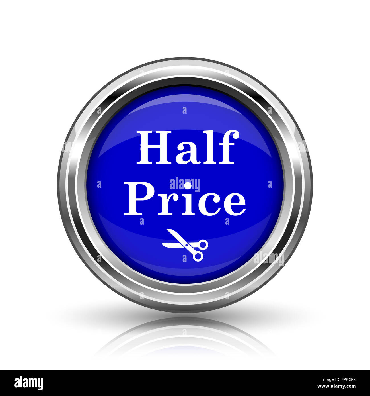 Half price icon. Shiny glossy internet button on white background Stock ...