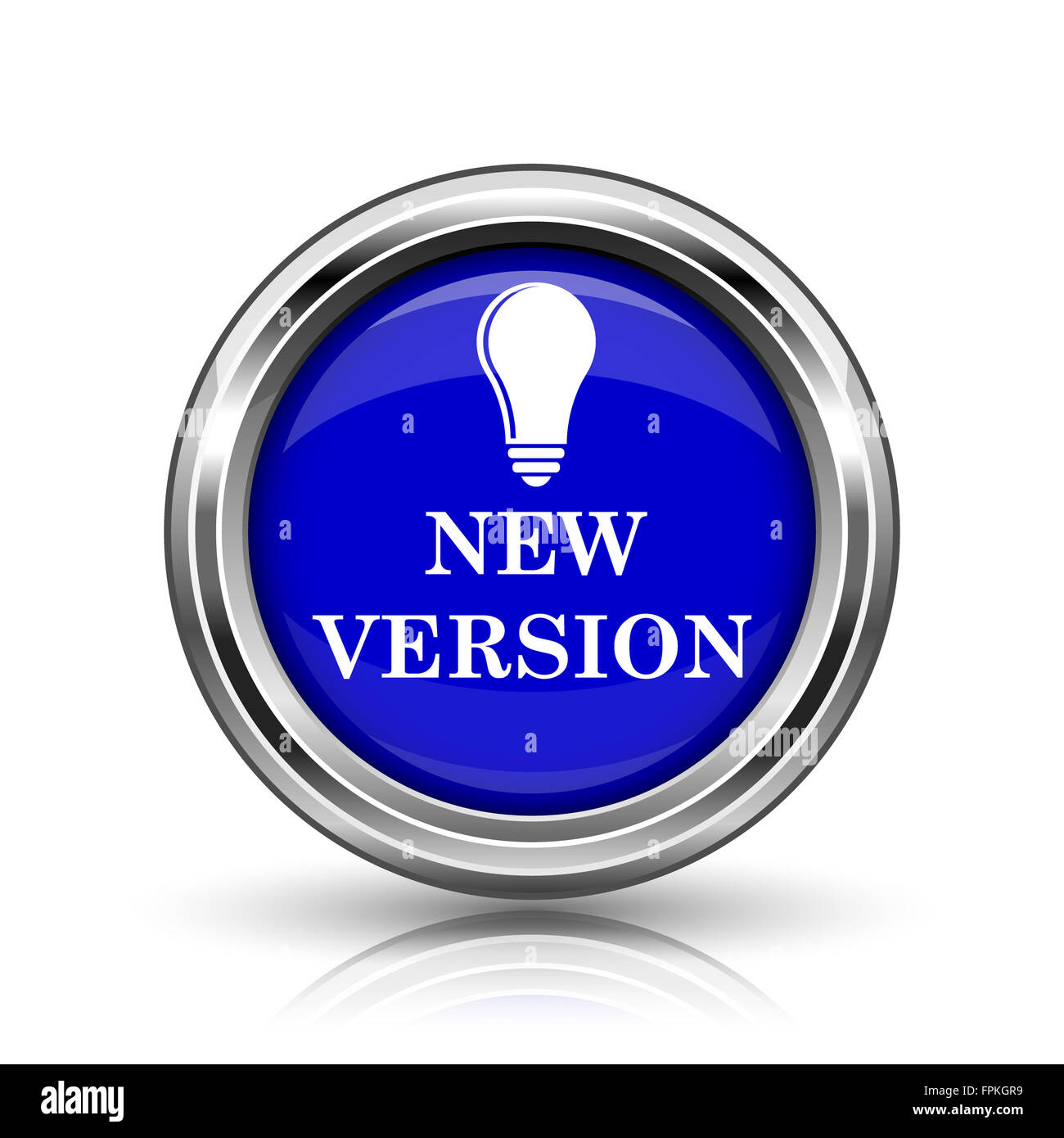 New version icon. Shiny glossy internet button on white background ...