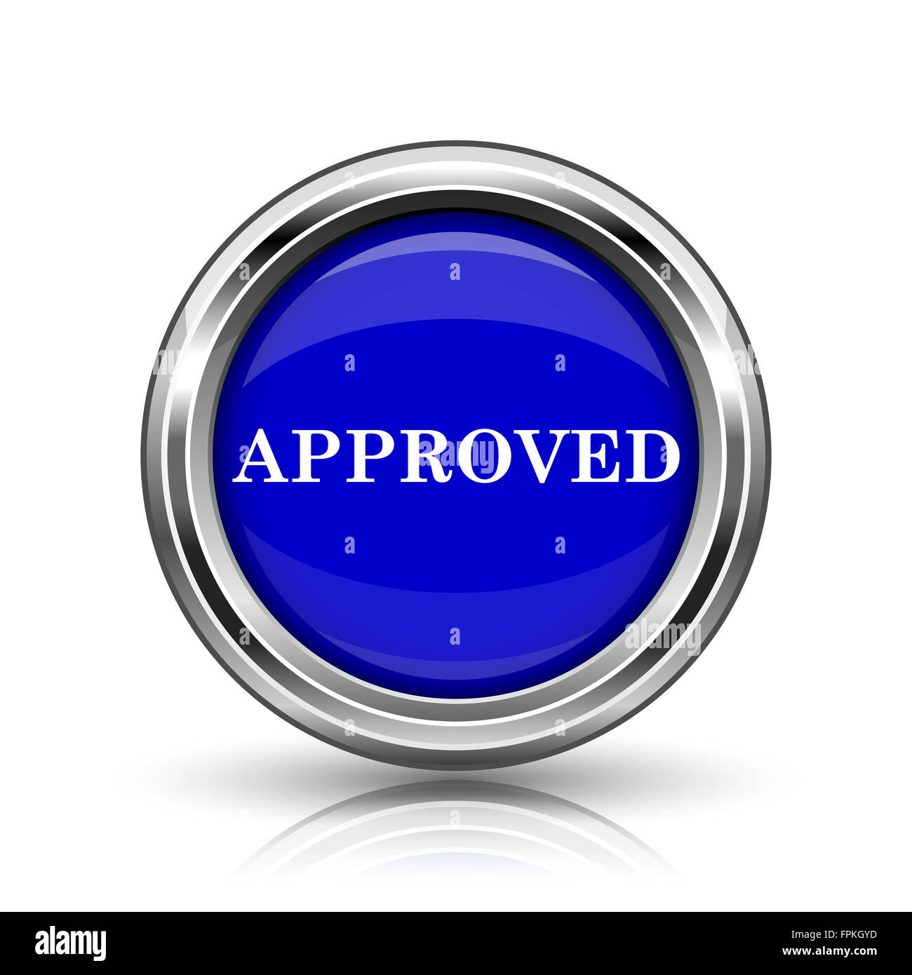 Approved icon. Shiny glossy internet button on white background Stock ...
