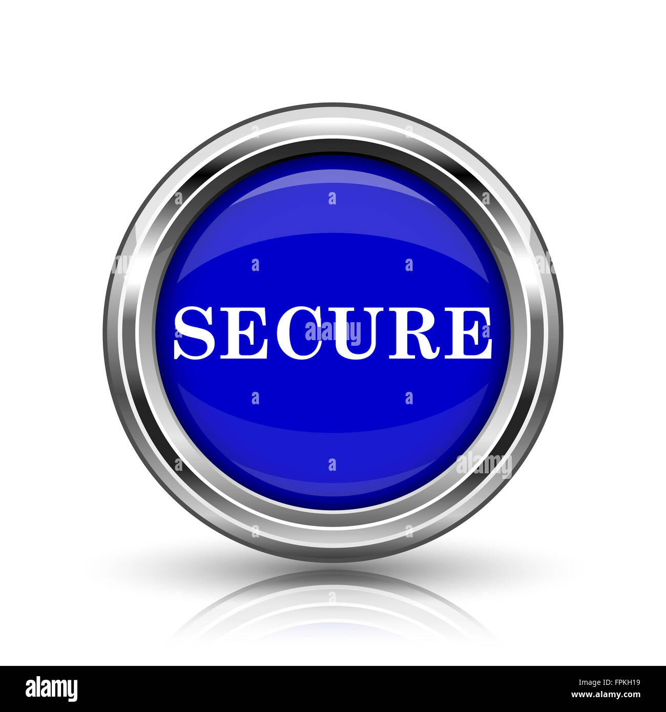 Secure icon. Shiny glossy internet button on white background Stock ...