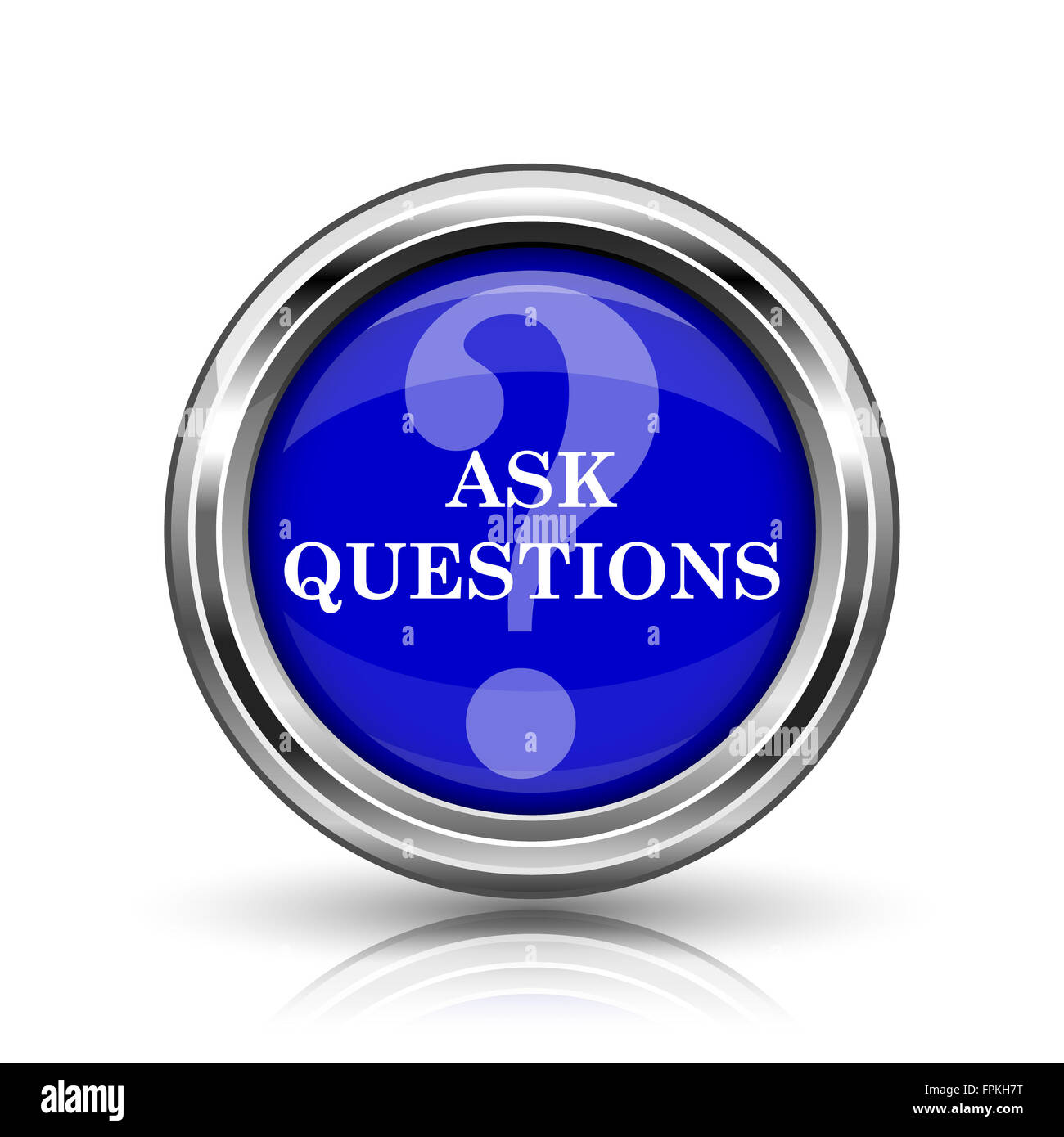 Ask questions icon. Shiny glossy internet button on white background ...
