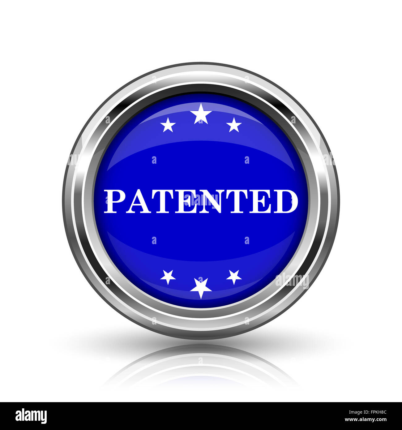Patented icon. Shiny glossy internet button on white background Stock ...