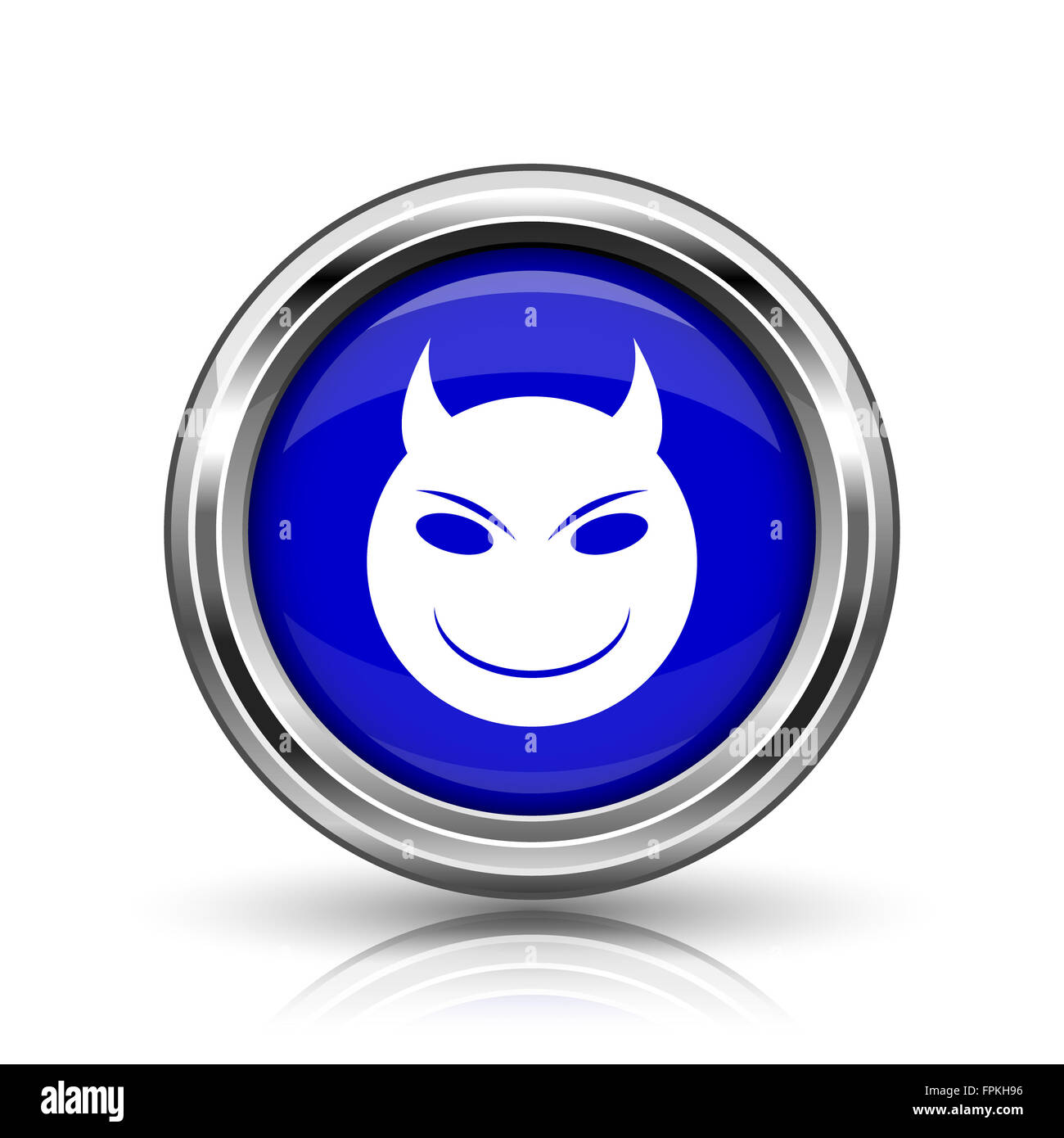 Evil icon. Shiny glossy internet button on white background Stock Photo ...