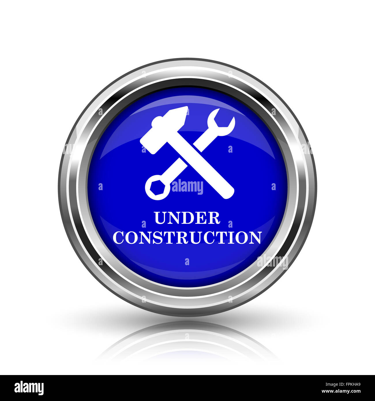 Under construction icon. Shiny glossy internet button on white ...