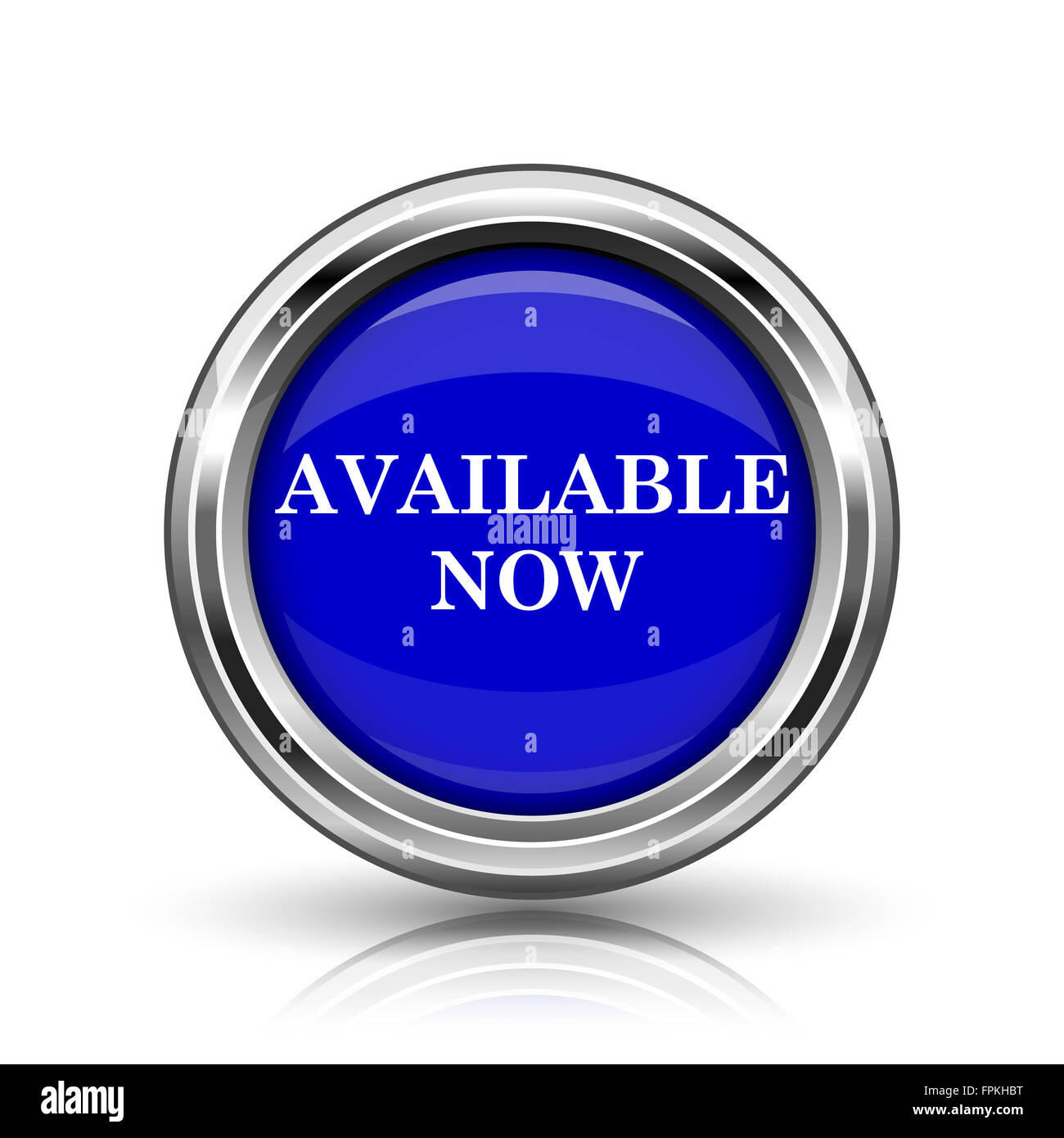 Available now icon. Shiny glossy internet button on white background ...