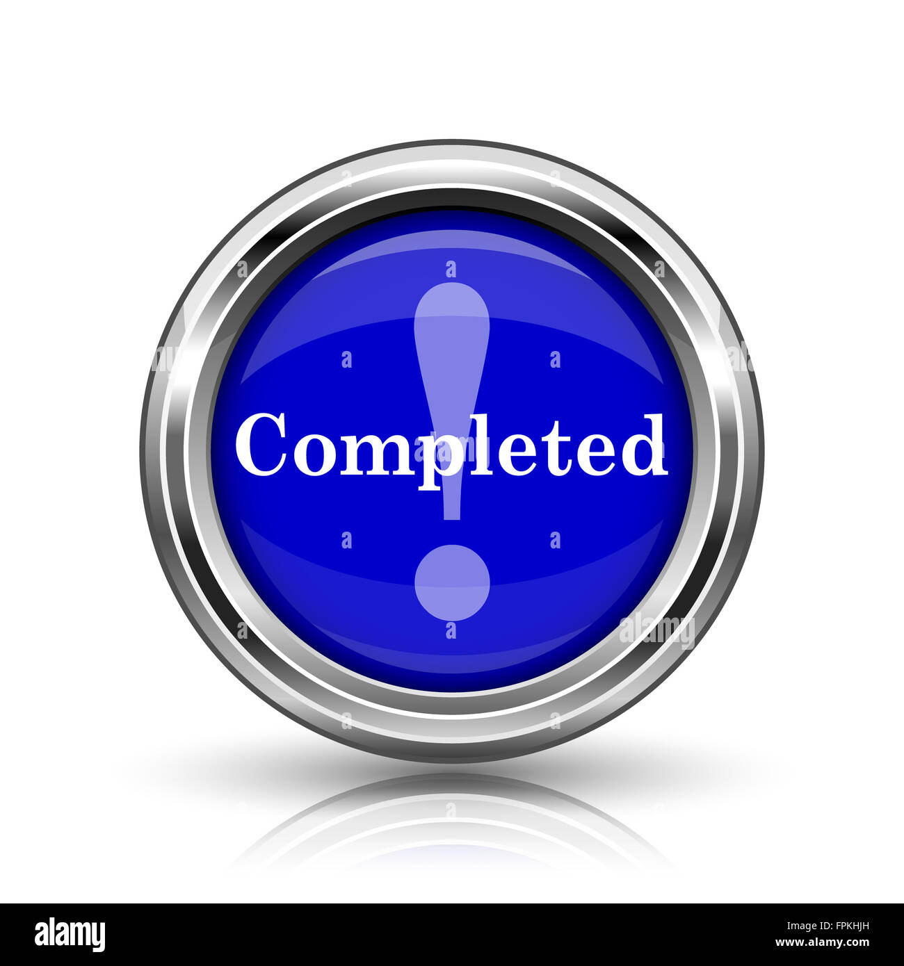 Completed icon. Shiny glossy internet button on white background Stock ...