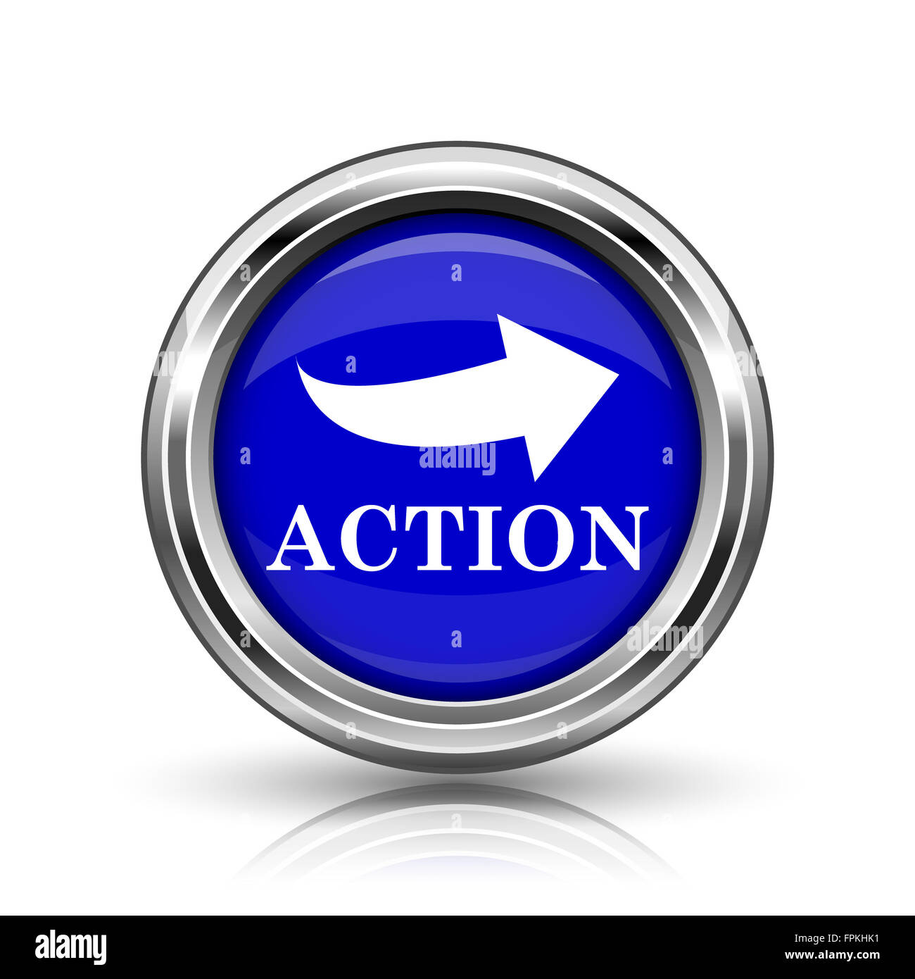 Action icon. Shiny glossy internet button on white background Stock ...