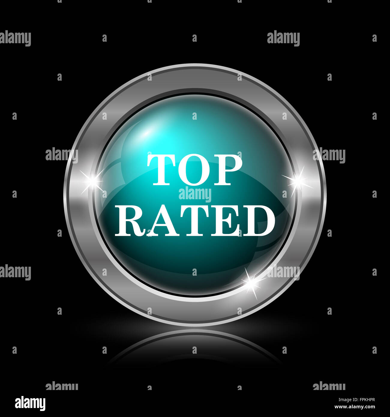 Top rated icon. Metallic internet button on black background Stock ...