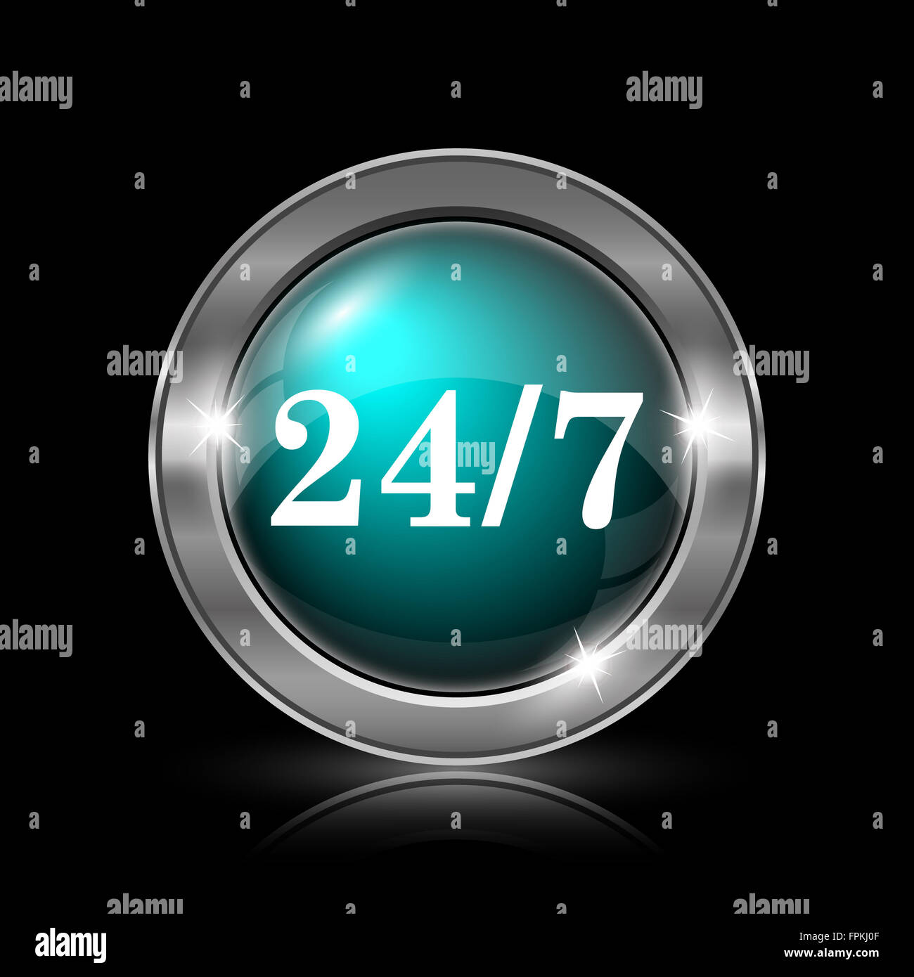 24 7 icon. Metallic internet button on black background Stock Photo - Alamy