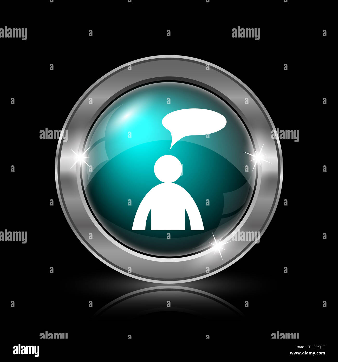 Comments icon. Metallic internet button on black background. - man with ...