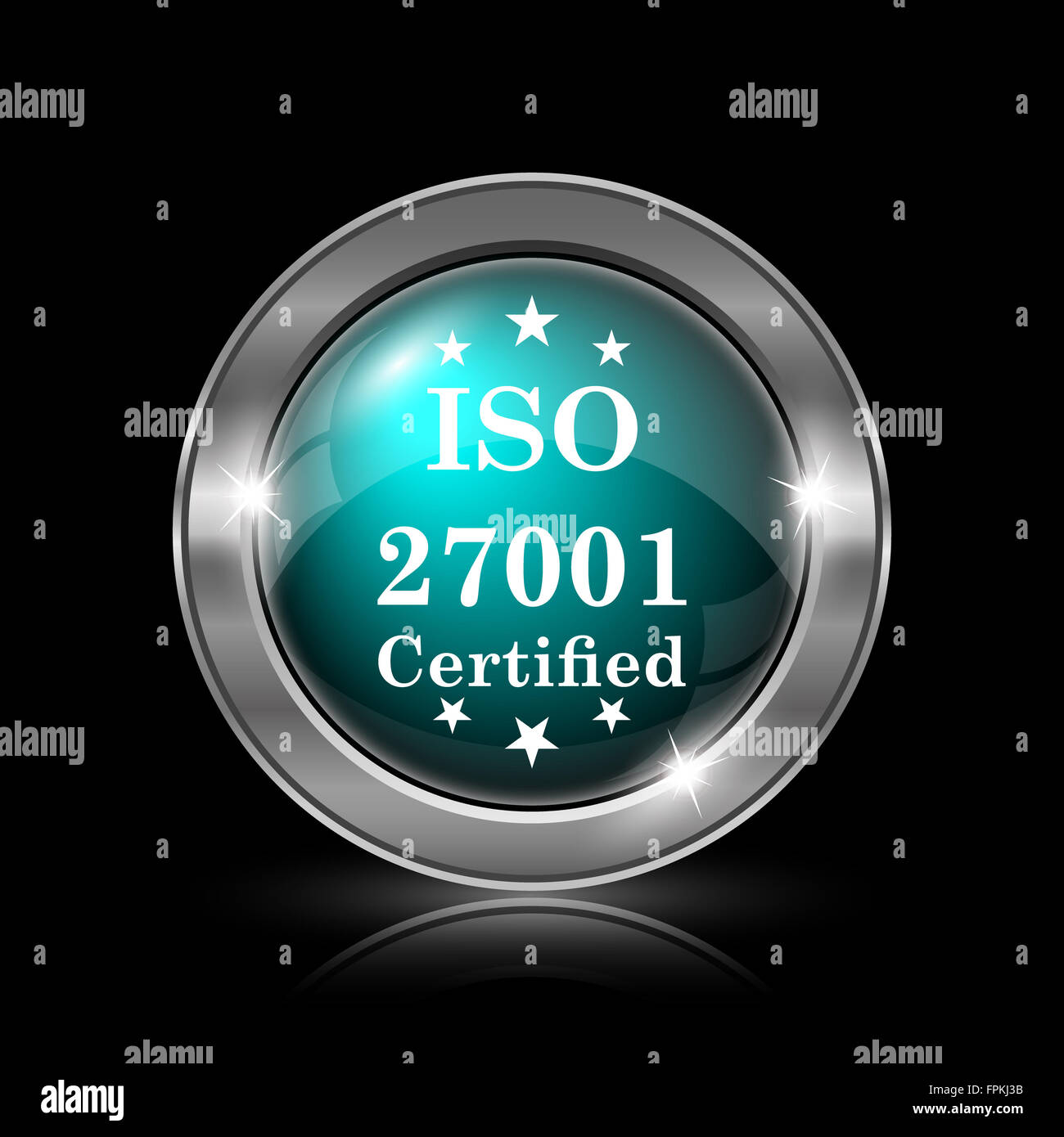 ISO 27001 icon. Metallic internet button on black background Stock ...