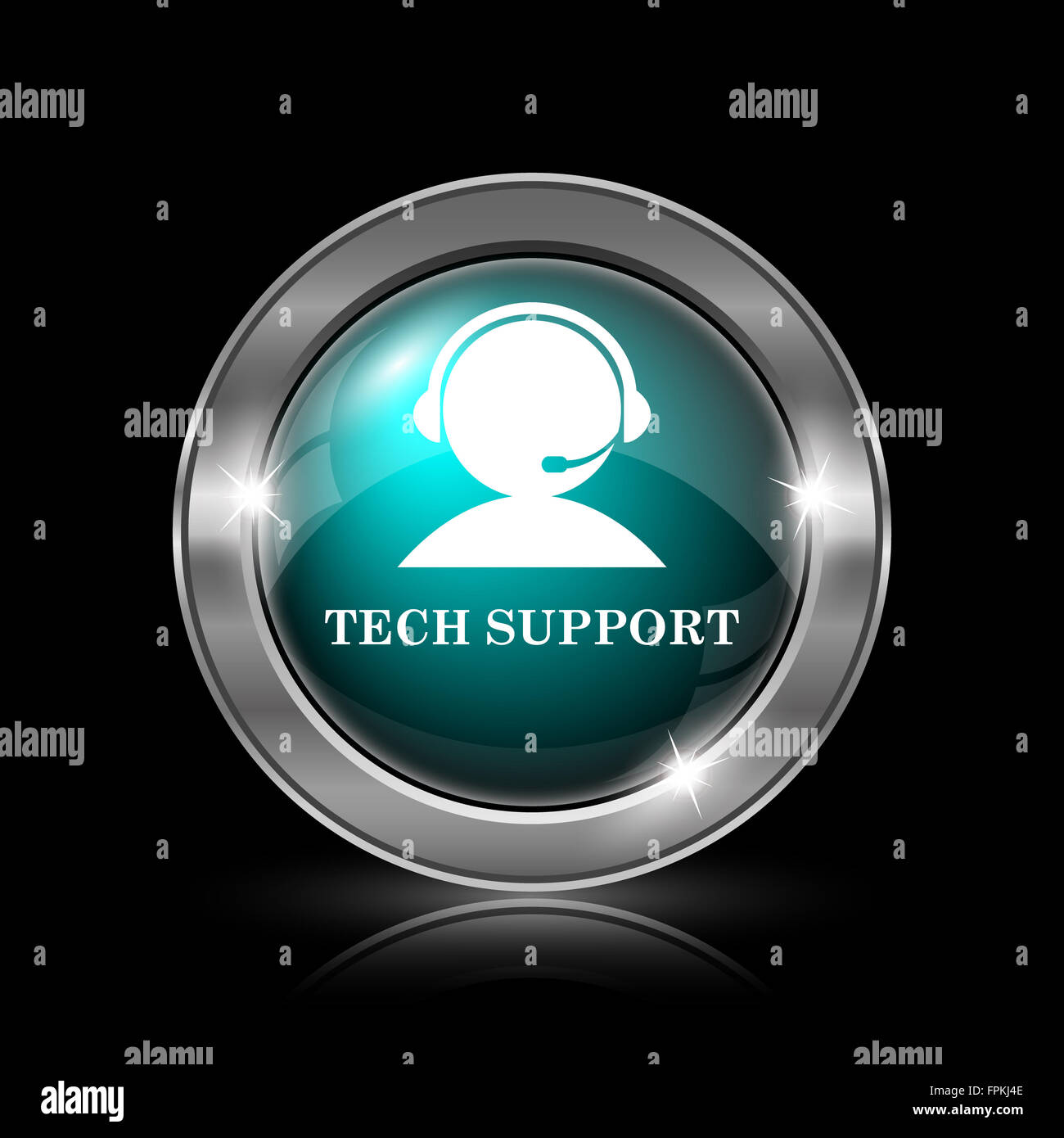 Tech support icon. Metallic internet button on black background Stock ...