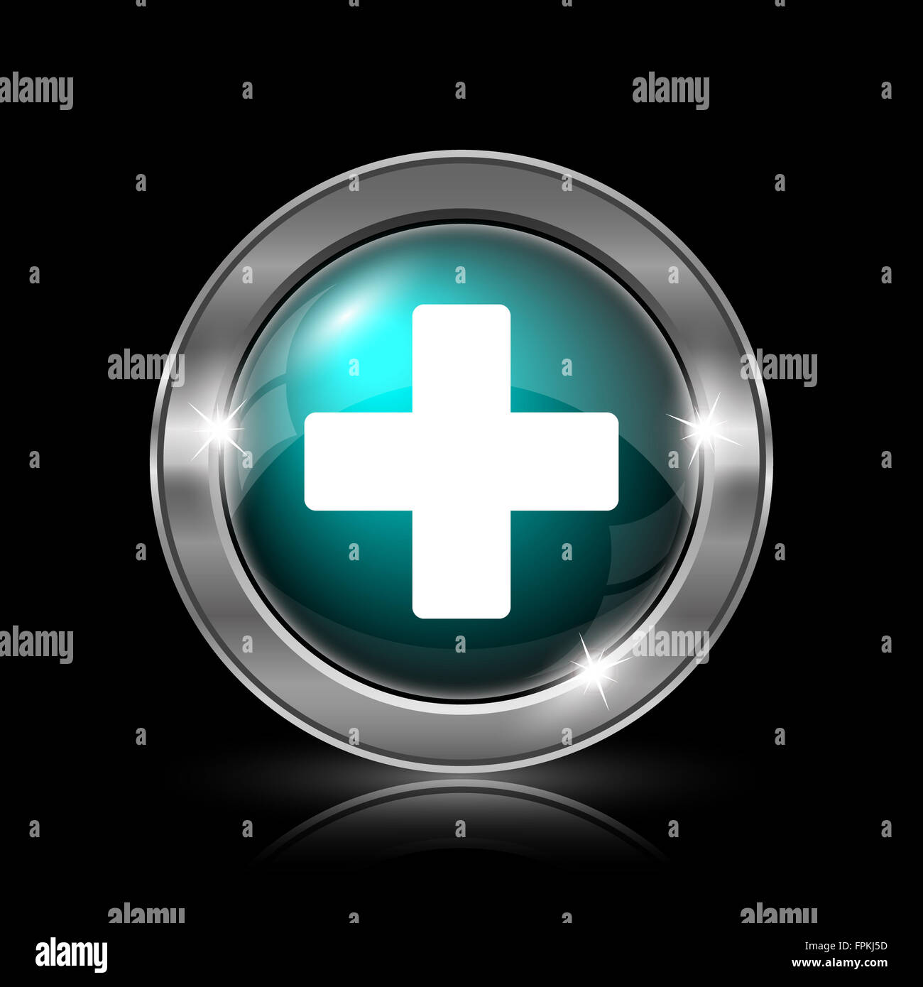 Medical cross icon. Metallic internet button on black background Stock ...