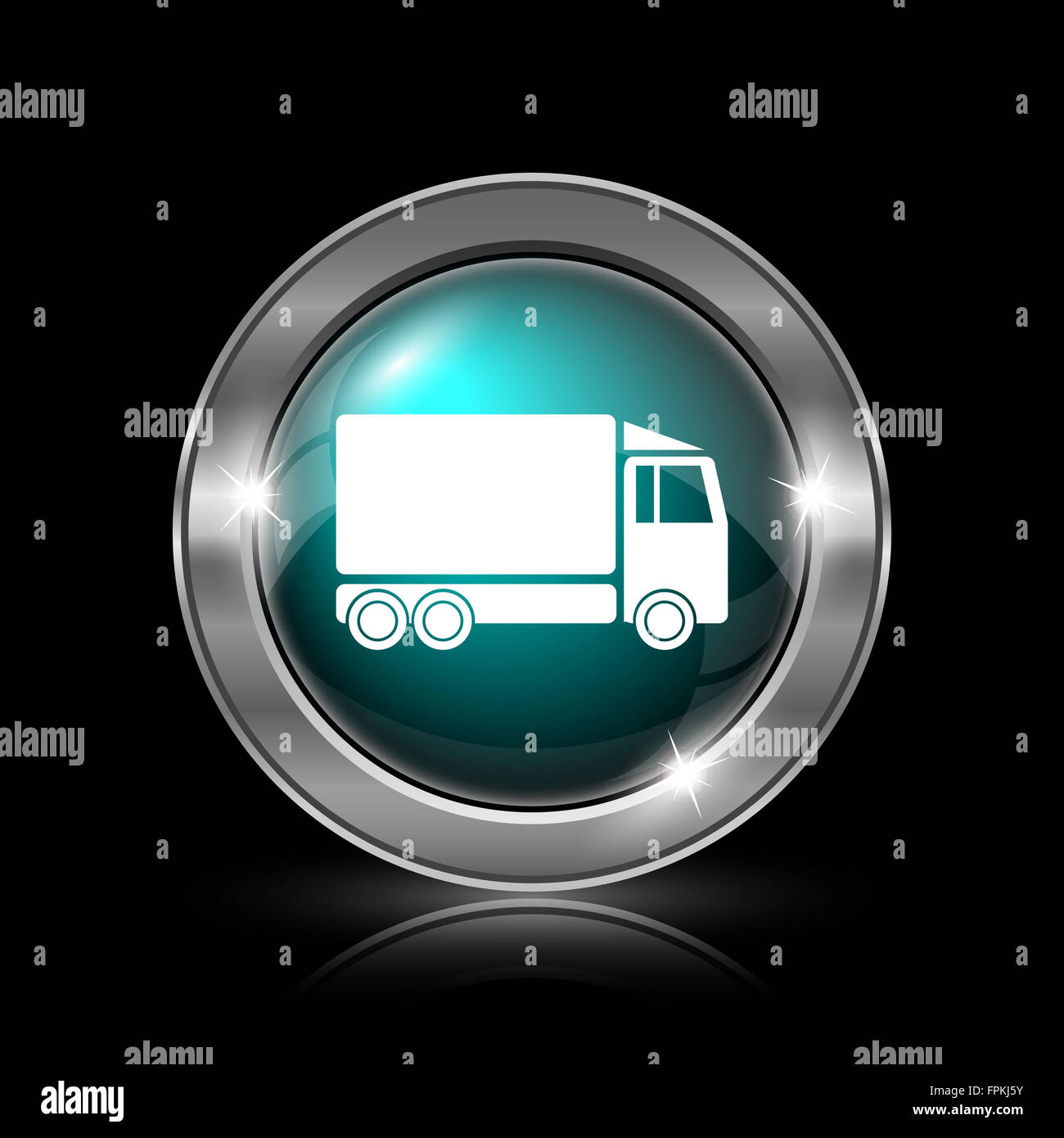 Truck icon. Metallic internet button on black background Stock Photo ...