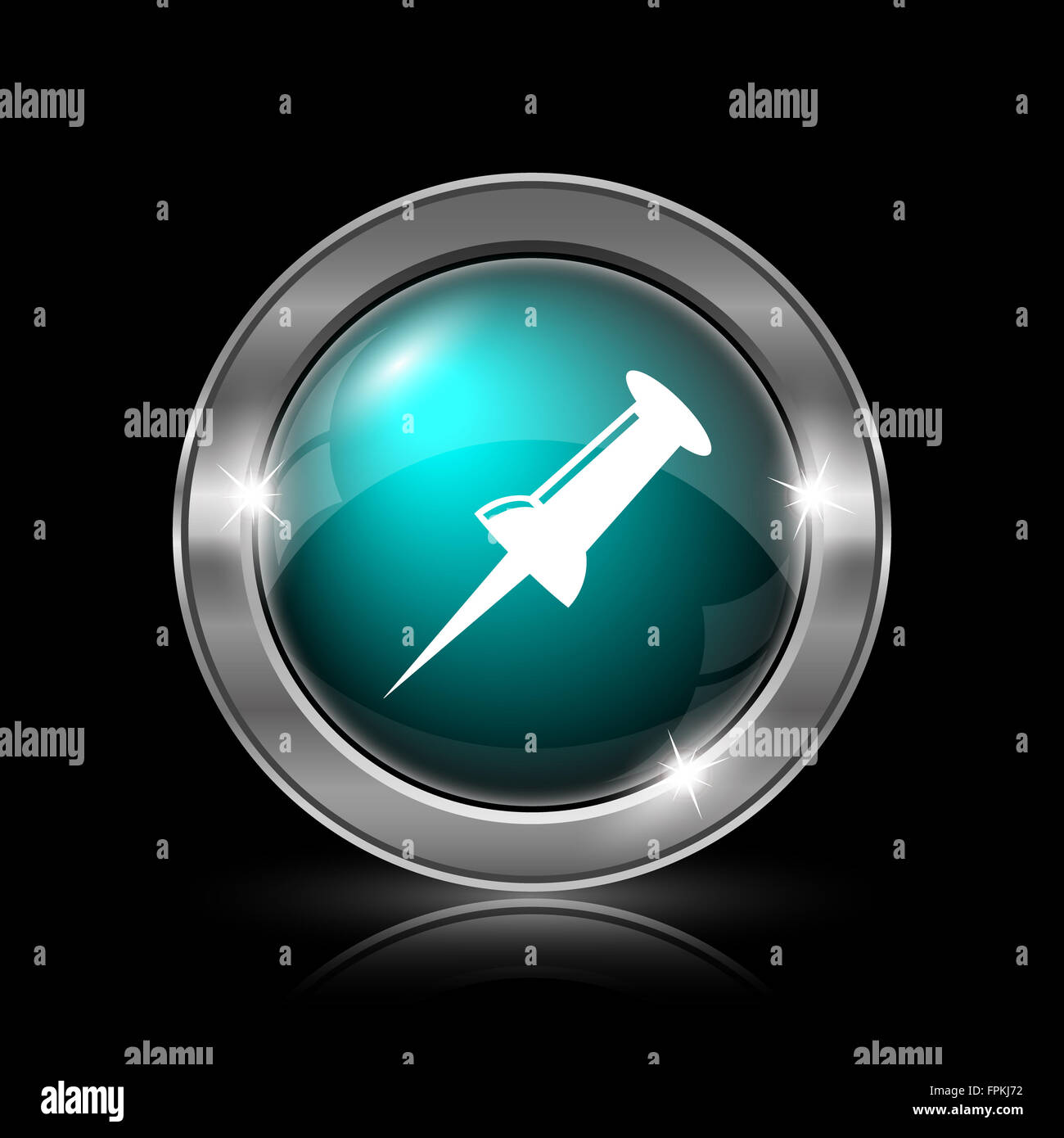 Pin icon. Metallic internet button on black background Stock Photo - Alamy