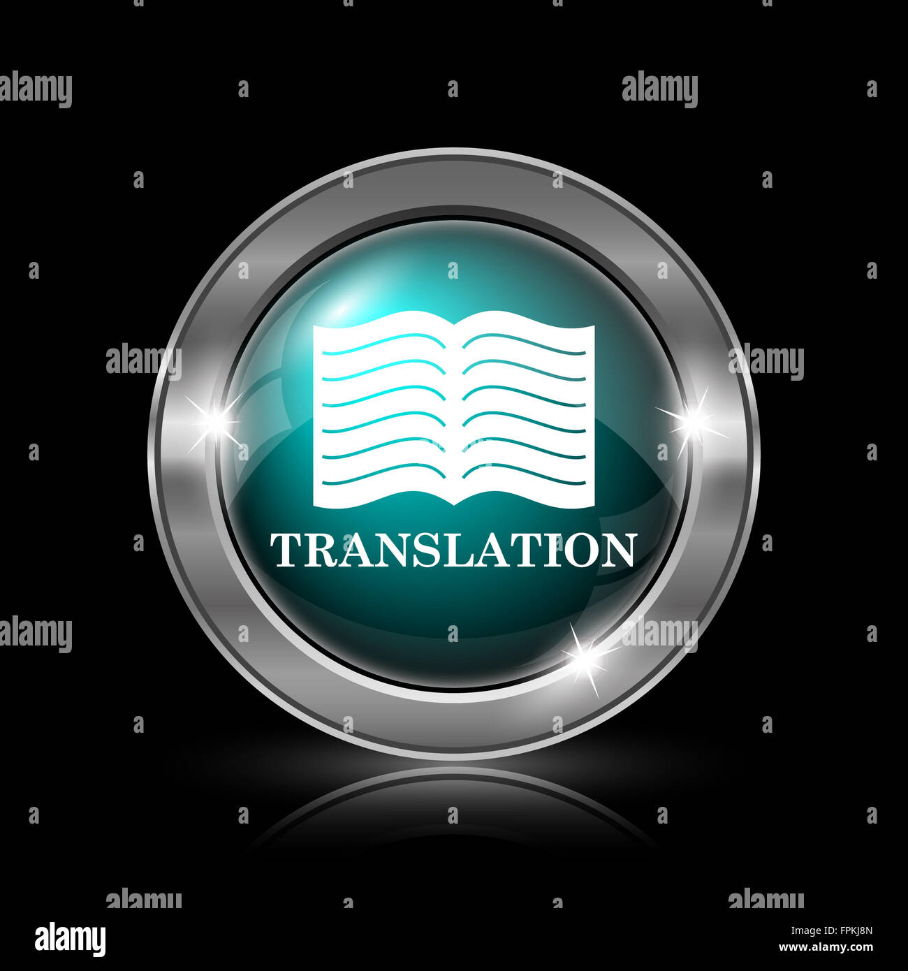 Translation book icon. Metallic internet button on black background ...