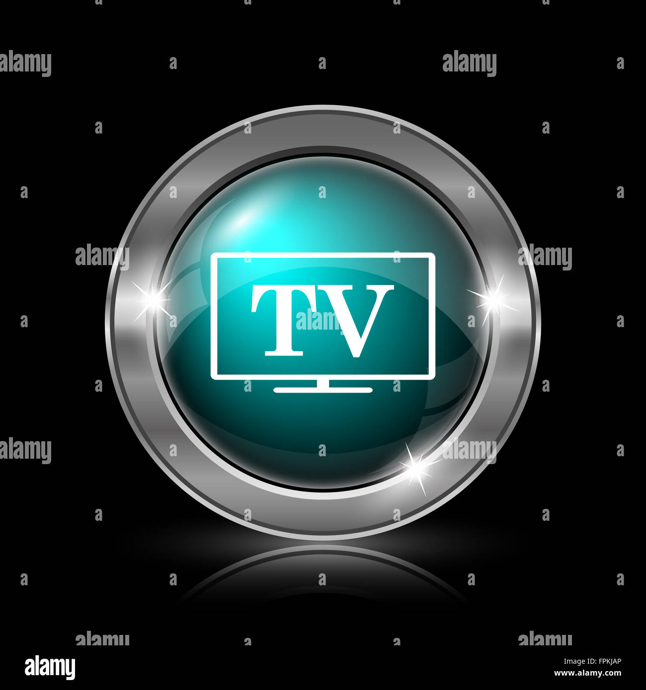 TV icon. Metallic internet button on black background Stock Photo - Alamy