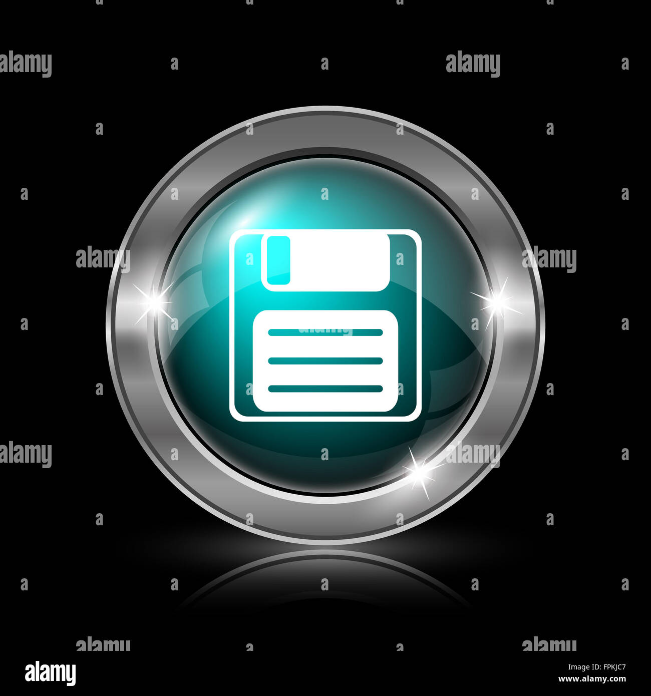 Save icon. Metallic internet button on black background Stock Photo - Alamy