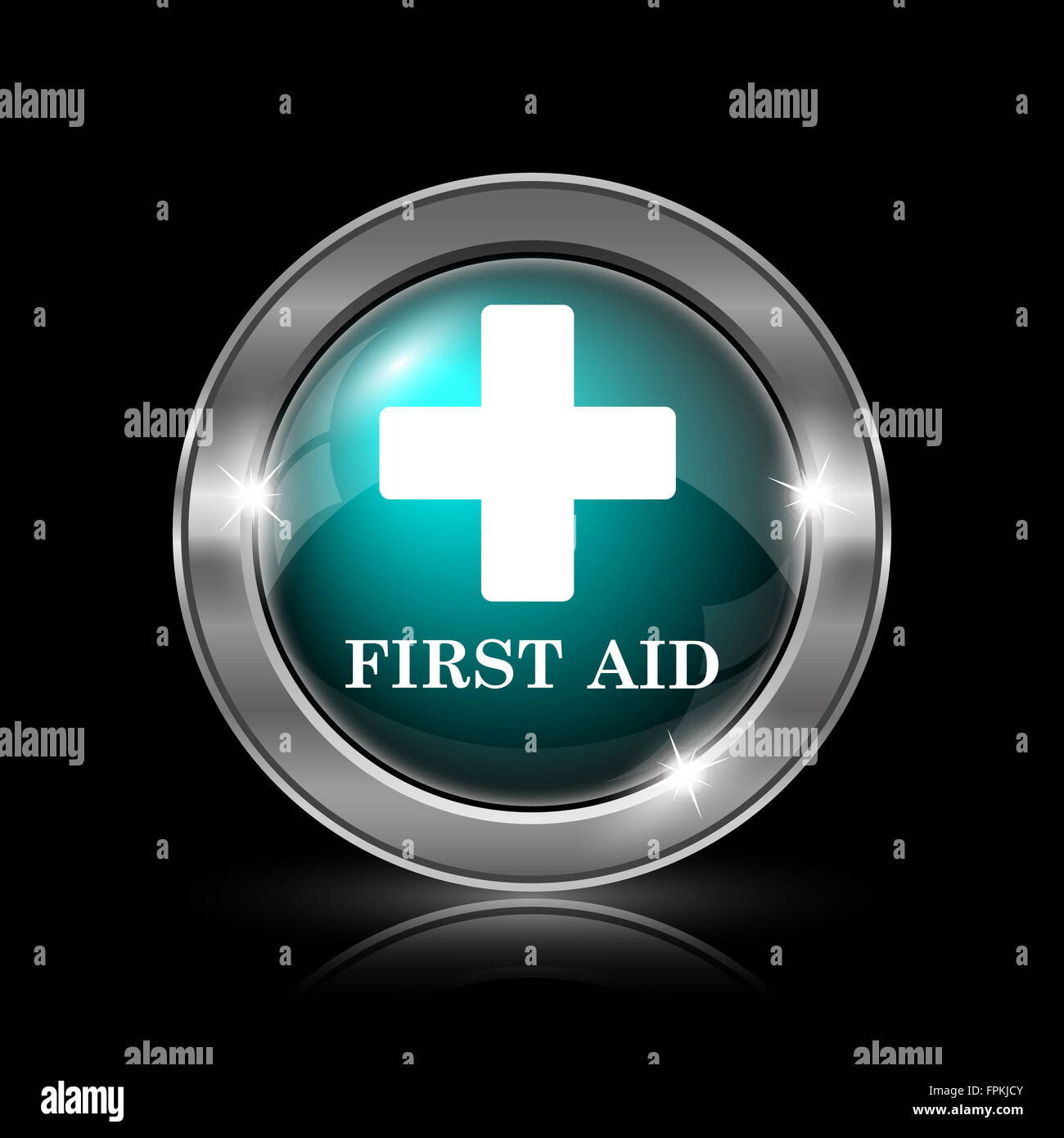 First aid icon. Metallic internet button on black background Stock ...