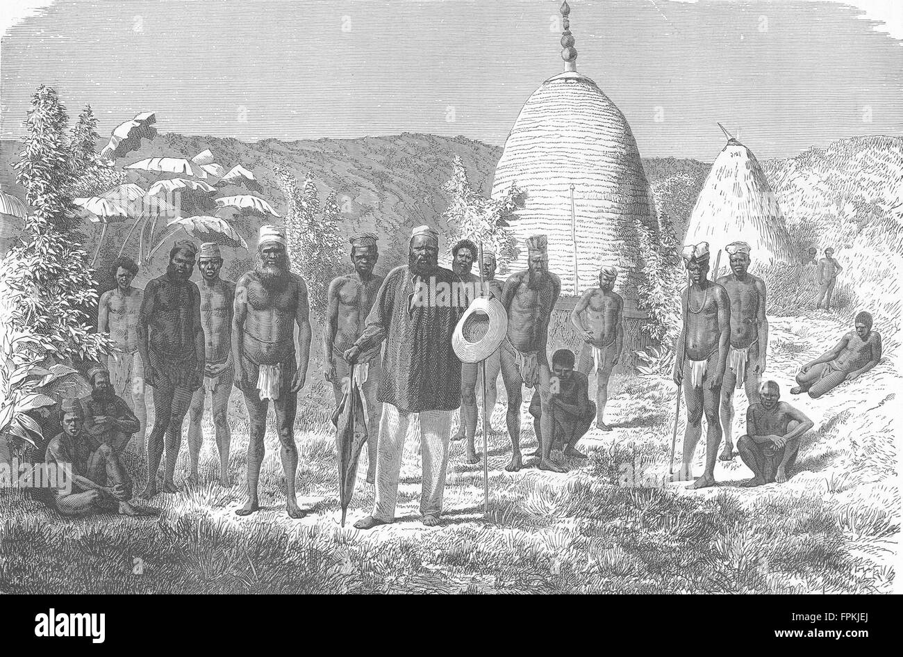 NEW CALEDONIA: Chief, Mango & his tribe, antique print 1880 Stock Photo ...