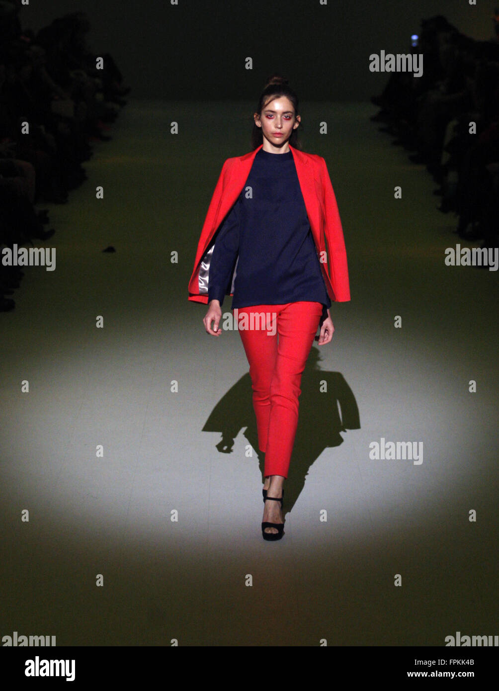 A model presents a creation by Ukrainian designer PODOLYAN during the ...