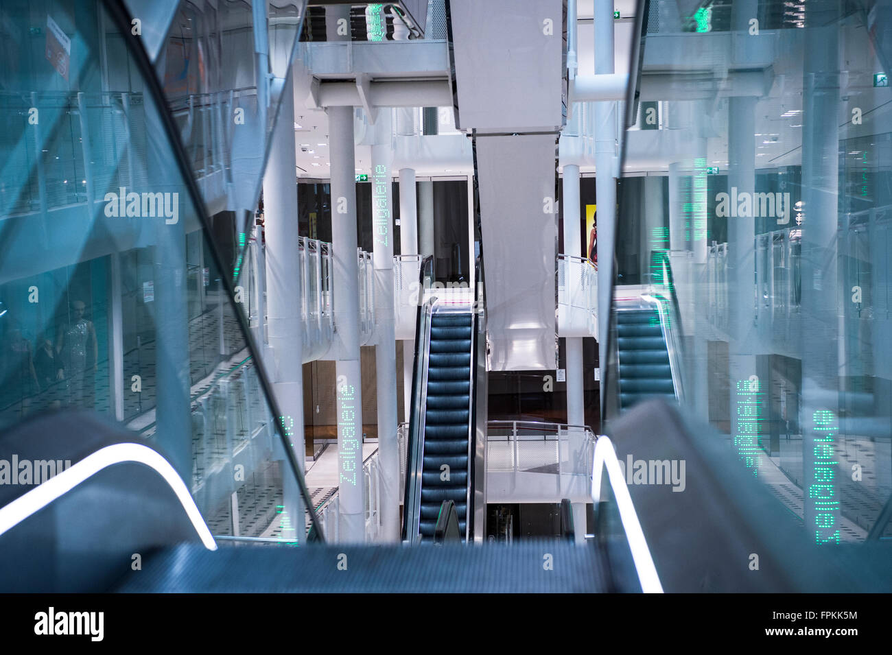 Empty escalators at the multi-storey Zeilgalerie shopping centre in ...