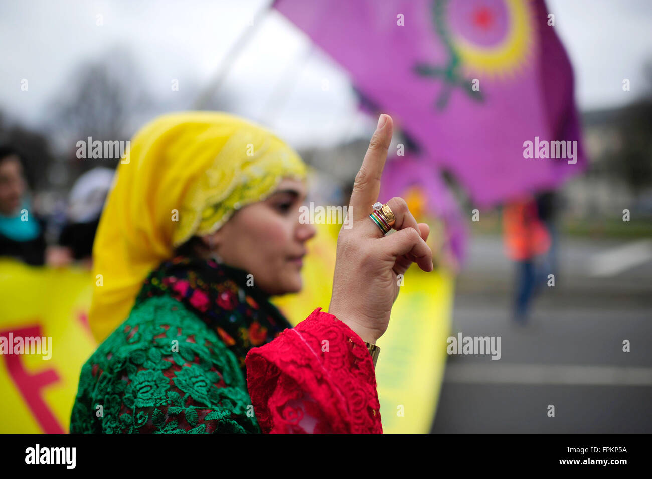 Hanover, Germany. 19th Mar, 2016. A Kurdish protester at a ...