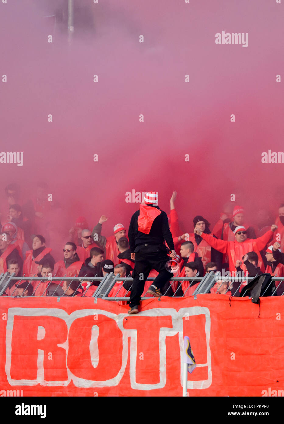 Halle's fans lightning pyrotechnics at the German 3rd League soccer ...