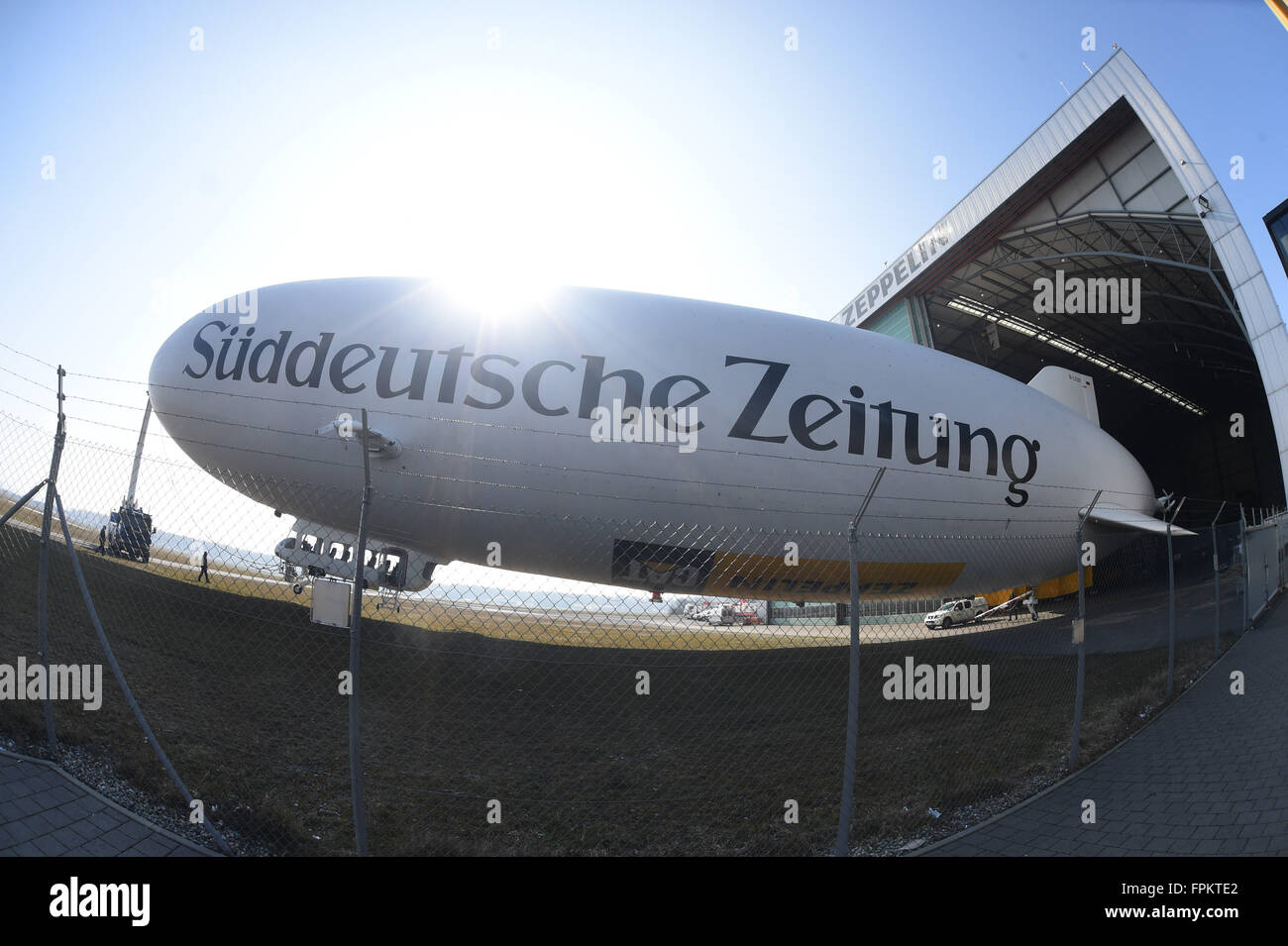 A flight with a zeppelin above Bodensee lake near Friedrichshafen ...