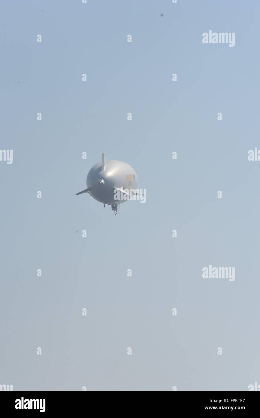 A flight with a zeppelin above Bodensee lake near Friedrichshafen ...