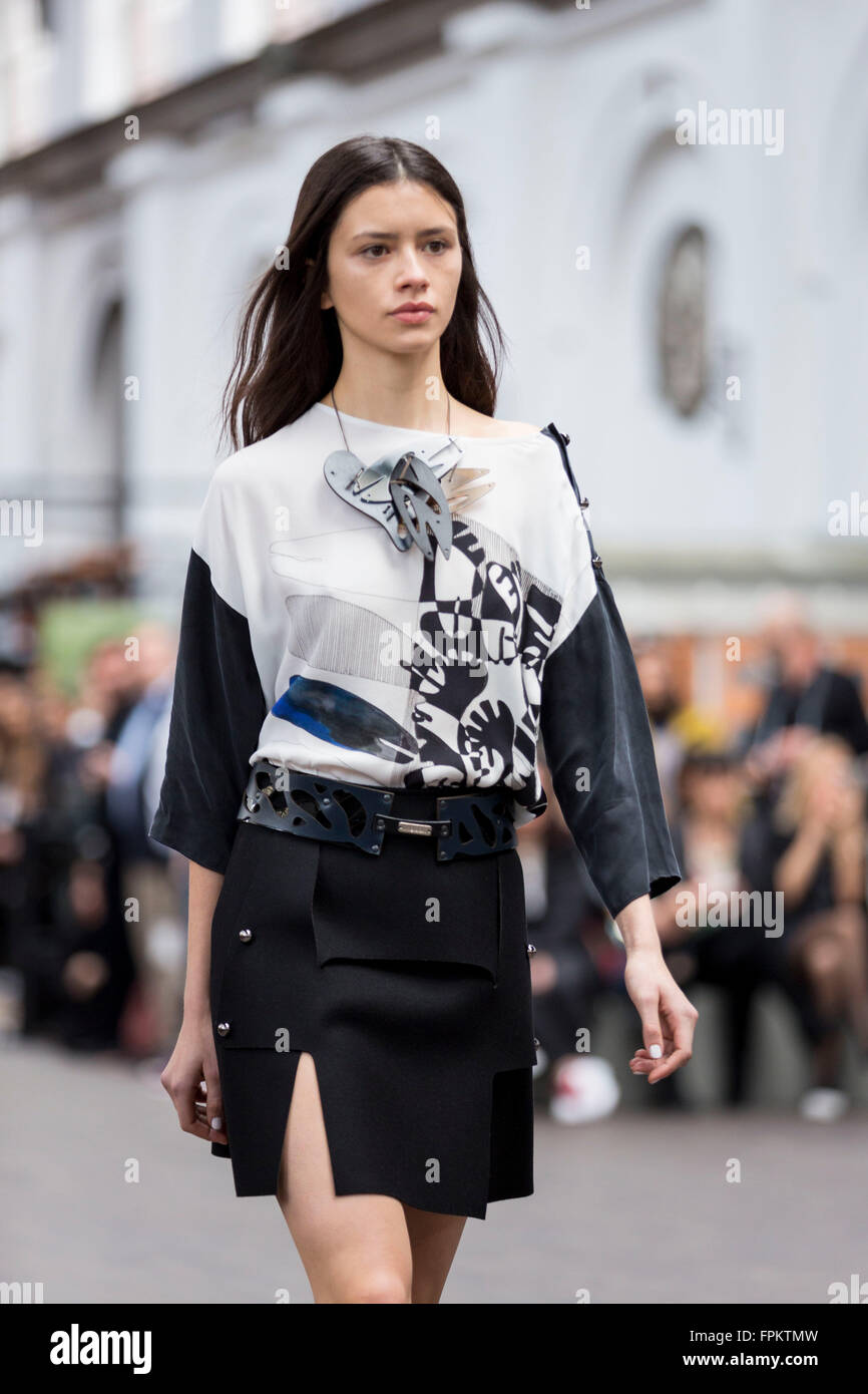 Porto, Portugal. 19th March, 2016. Model walks in the catwalk for ...