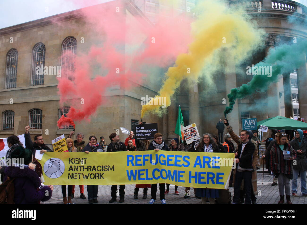 Anti-racist protestors set off flares outside BBC studios in Portland ...