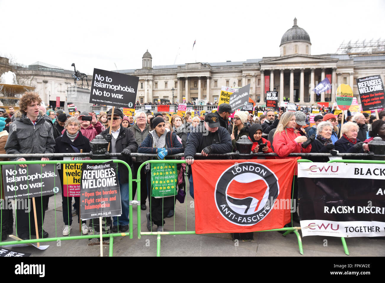 Trafalgar Square, London, UK. 19th March 2016. UN Anti Racism, Refugees ...