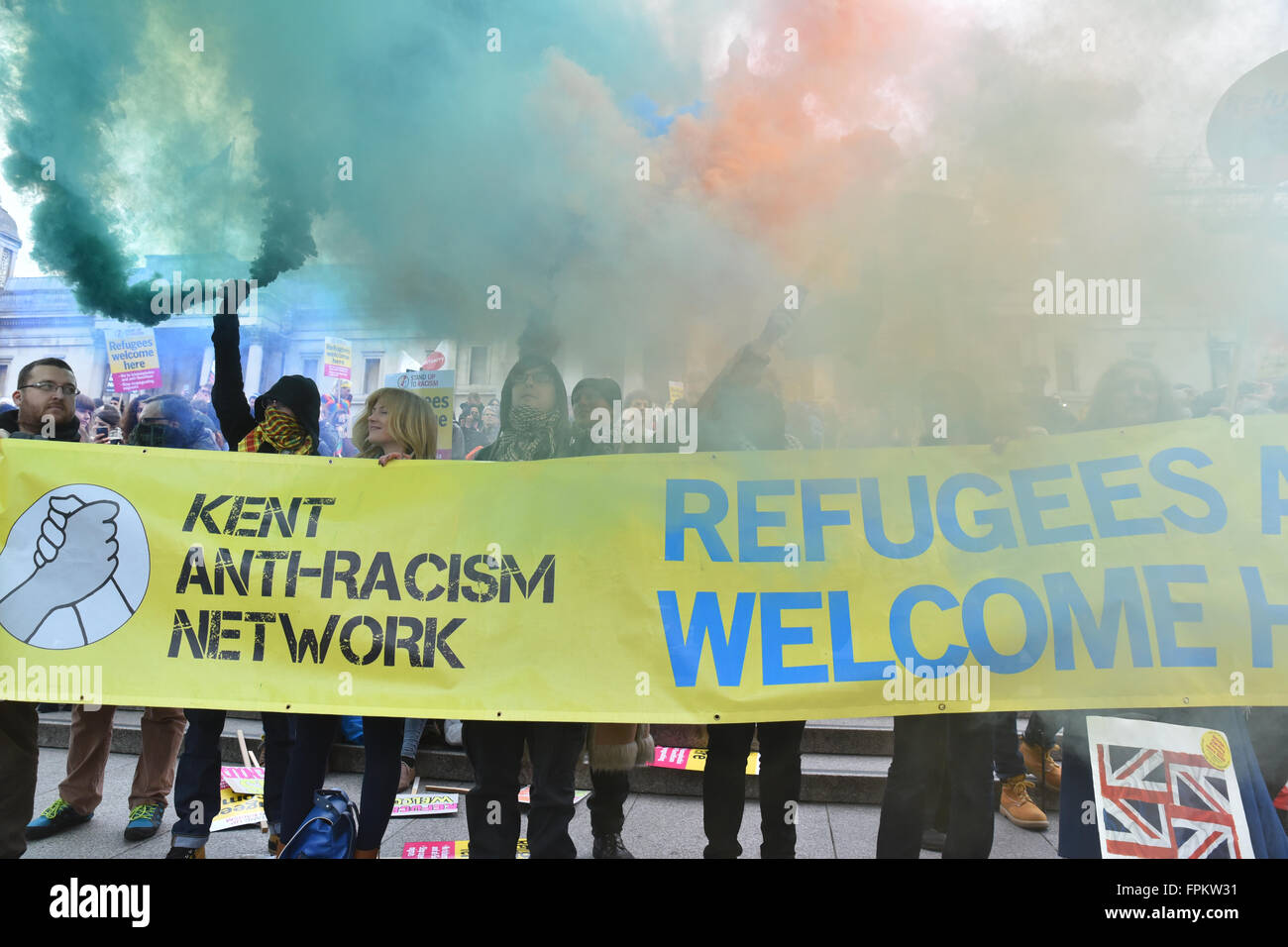 Trafalgar Square, London, UK. 19th March 2016. UN Anti Racism, Refugees ...