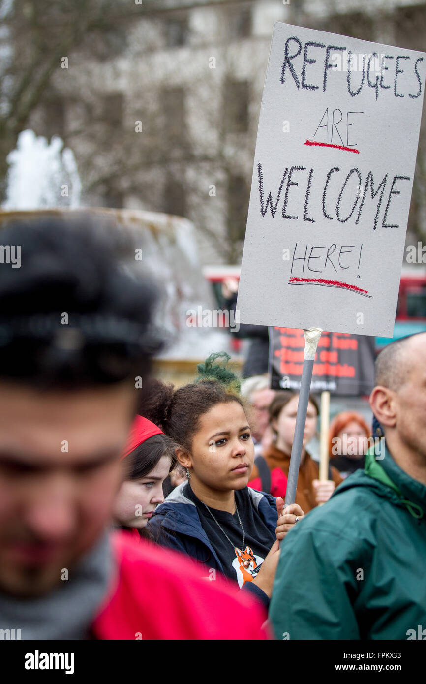 London, UK. 19th March 2016. UN Anti Racism, Refugees Welcome march and ...