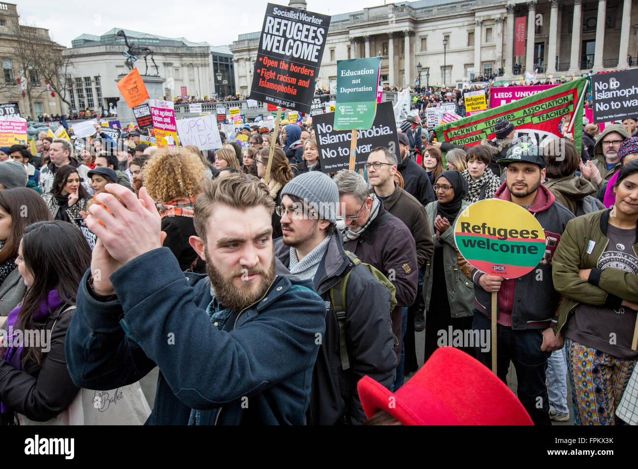 London, UK. 19th March 2016. UN Anti Racism, Refugees Welcome march and ...