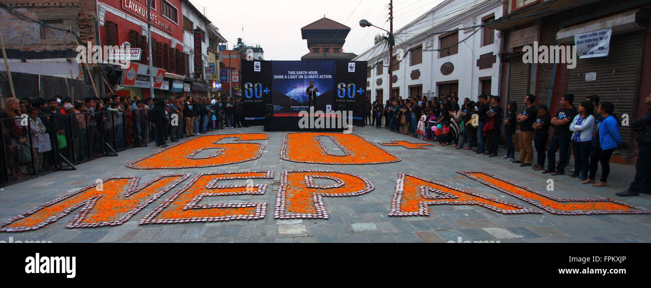 Kathmandu, Nepal. 19th Mar, 2016. People participate in Earth Hour ...