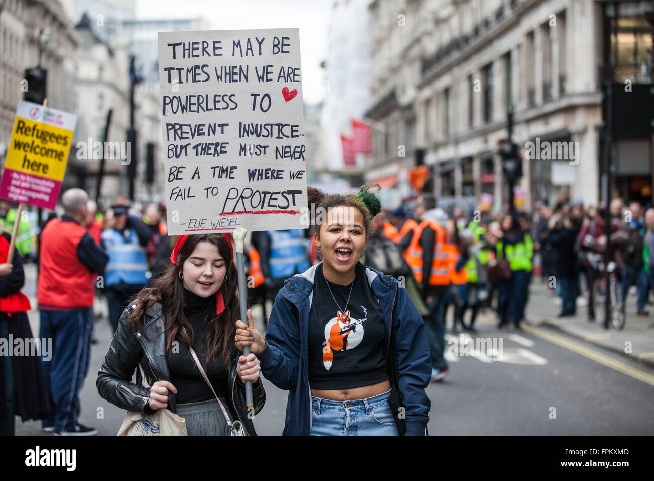 London, UK. 19th March, 2016. Campaigners on the Stand Up To Racism ...