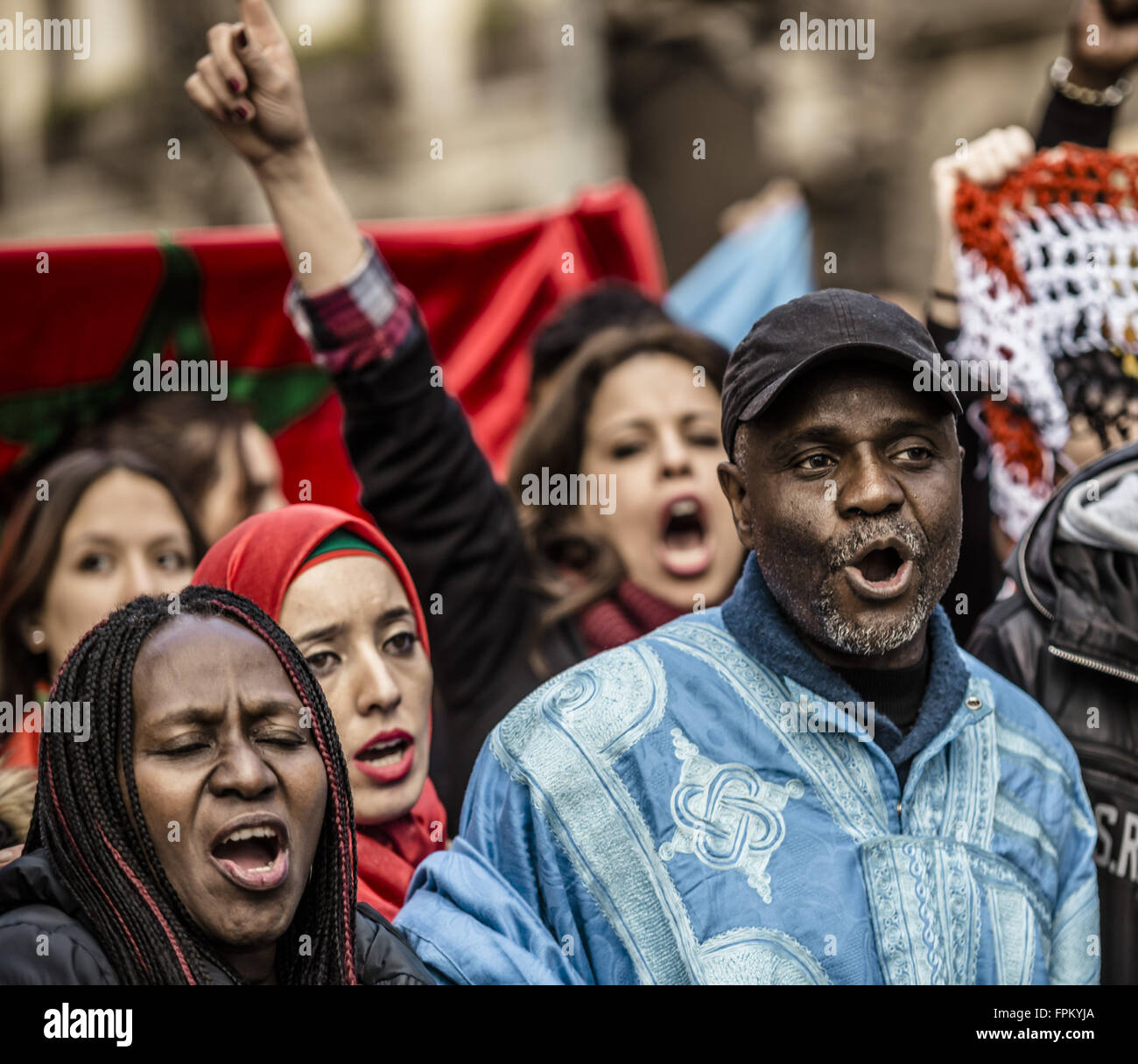 Barcelona, Catalonia, Spain. 19th Mar, 2016. Anti-racism activists ...