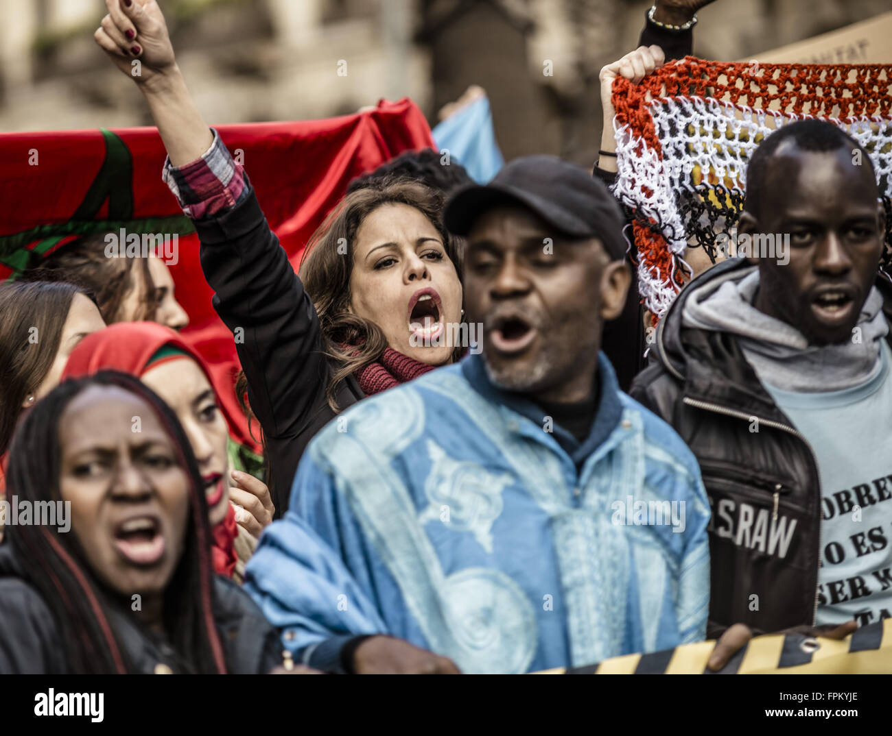 Barcelona, Catalonia, Spain. 19th Mar, 2016. Anti-racism activists ...