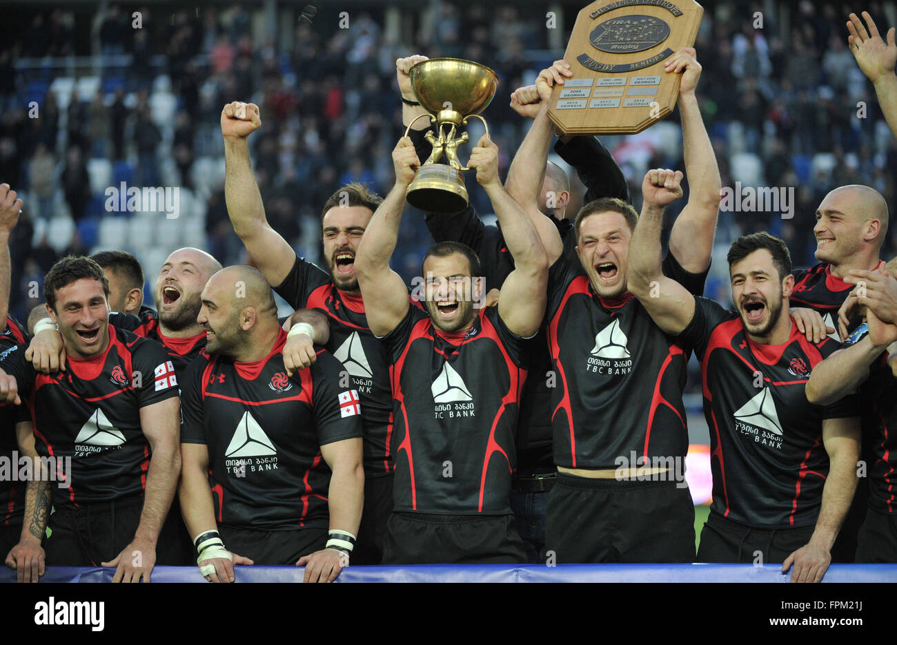 Tbilisi, Georgia. 19th Mar, 2016. Georgian team celebrates on the ...