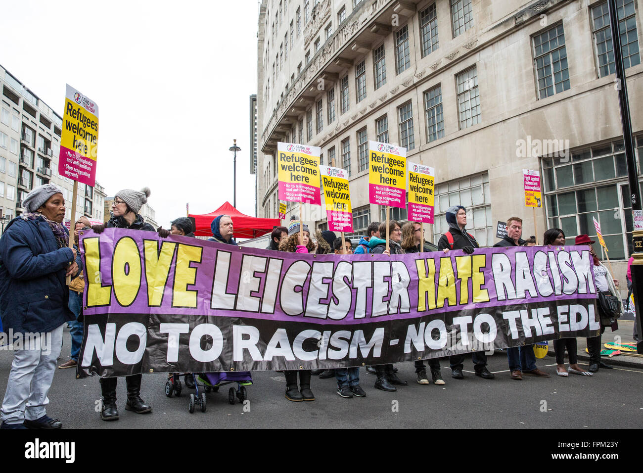 London, UK. 19th March, 2016. Campaigners from Love Leicester Hate ...